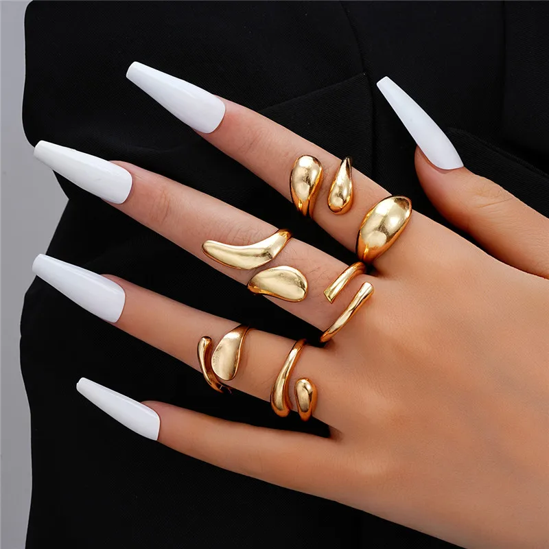 Gold-Color-Irregular-Geometry-Ring-for-Women-Metal-Finger-Hollow-Ring ...