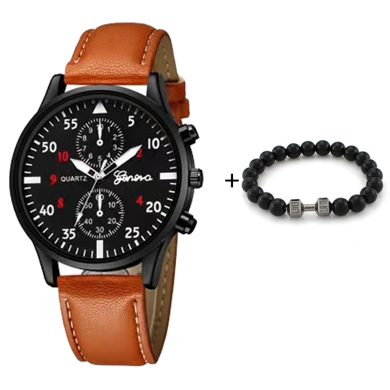 New Male Watch Luxury Bracelet Set Fashion Business Brown Leather ...