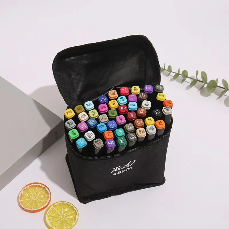 48Colors Alcohol Based Marker Pen Set Dual Tip Double Head Black Barrel ...
