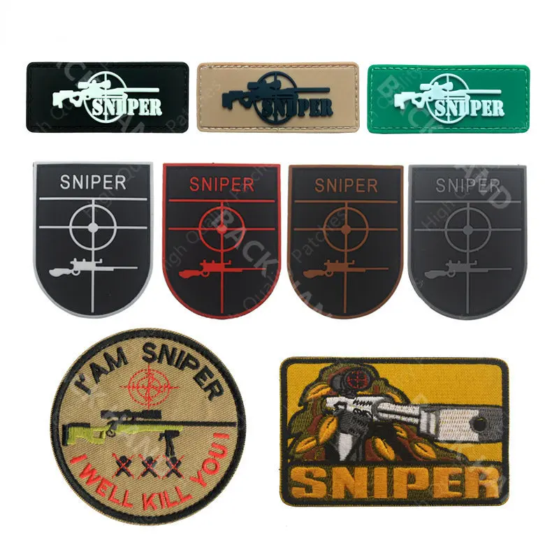 Sniper Embroidered Patches Tactical Army Military Patch Combat Emblem Zombie PVC Rubber Skull ...