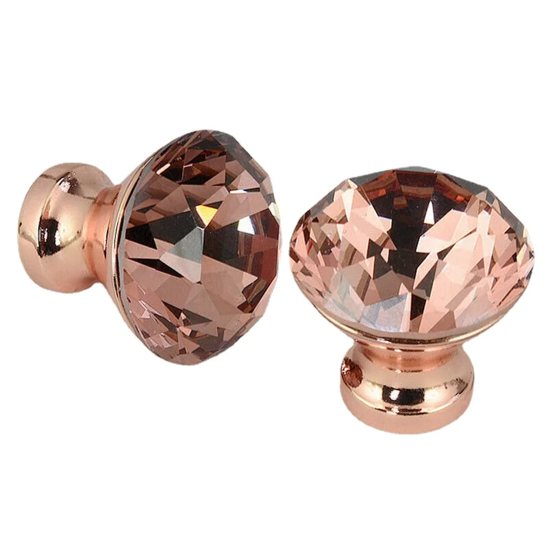 Kitchen Bathroom Wardrobe Cabinet Knob Rose Gold Diamond Handle Drawer ...