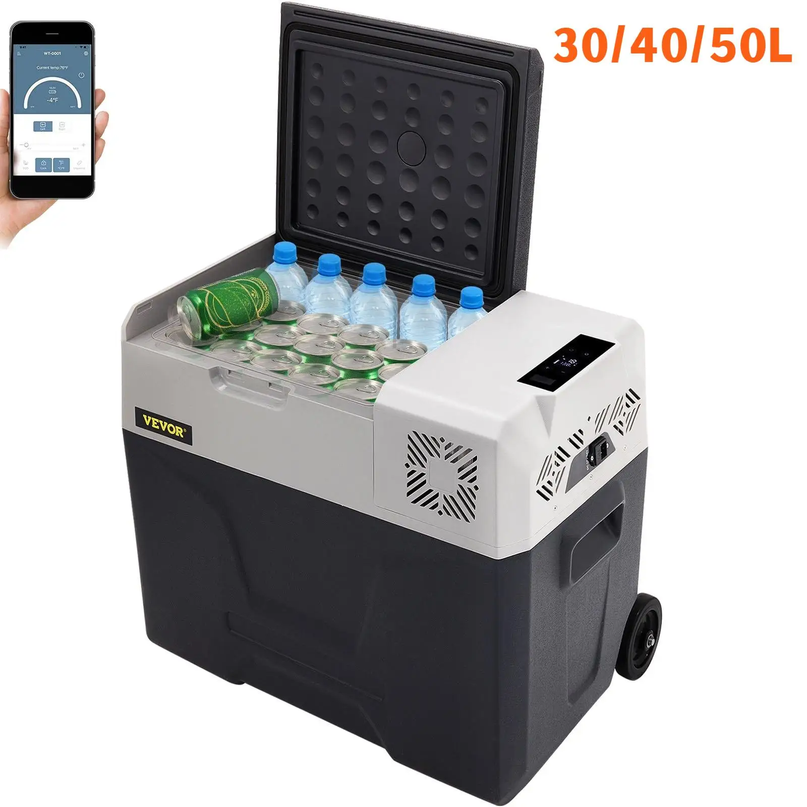 VEVOR 30L/40L/50L Car Refrigerator Freezer, Portable Single-Zone Fridge ...
