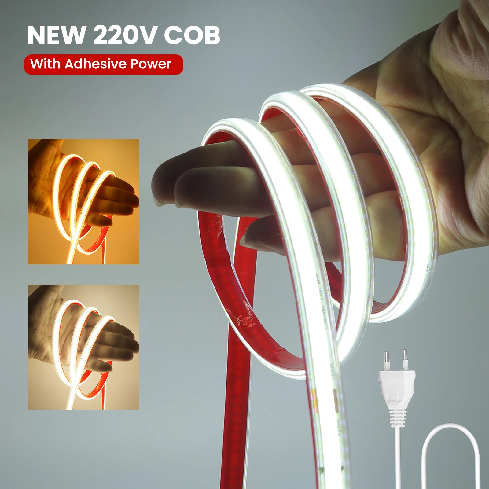 220V-LED-Ribbon-288LEDs-M-Waterproof-Flexible-COB-Tape-Adhesive-LED ...