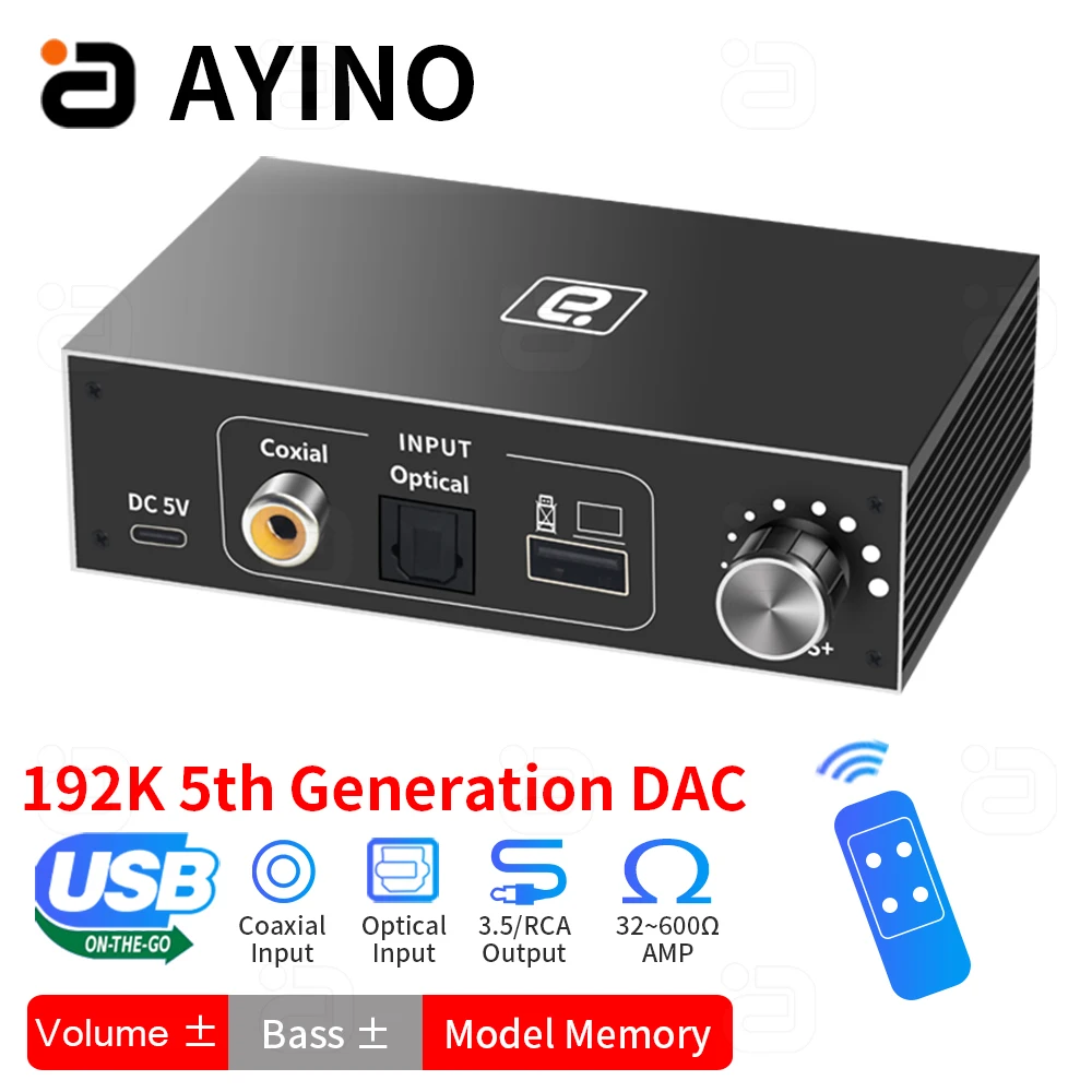 192KHz HiFi Audio Decoder DAC Remote Control TV Optical Coaxial USB OTG ...