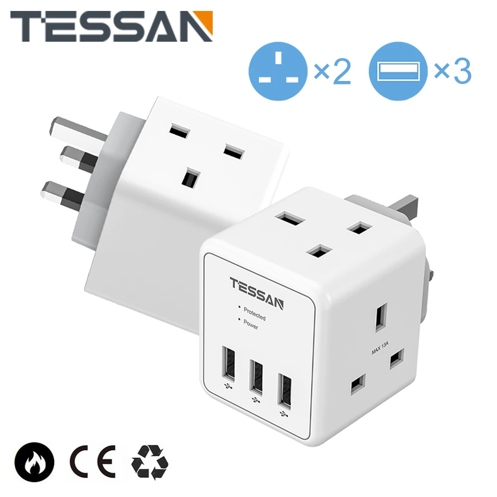 TESSAN-UK-Multi-Plug-Adapter-with-Outlets-USB-Surge-Protection-13A-Cube ...
