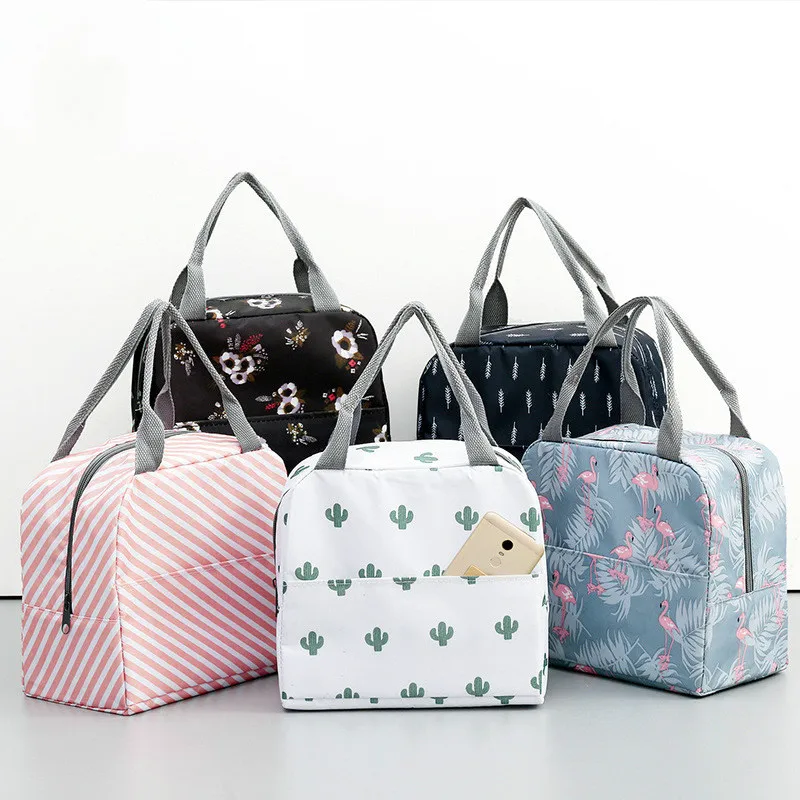 Functional Pattern Cooler Lunch Box Portable Insulated Canvas Lunch Bag ...