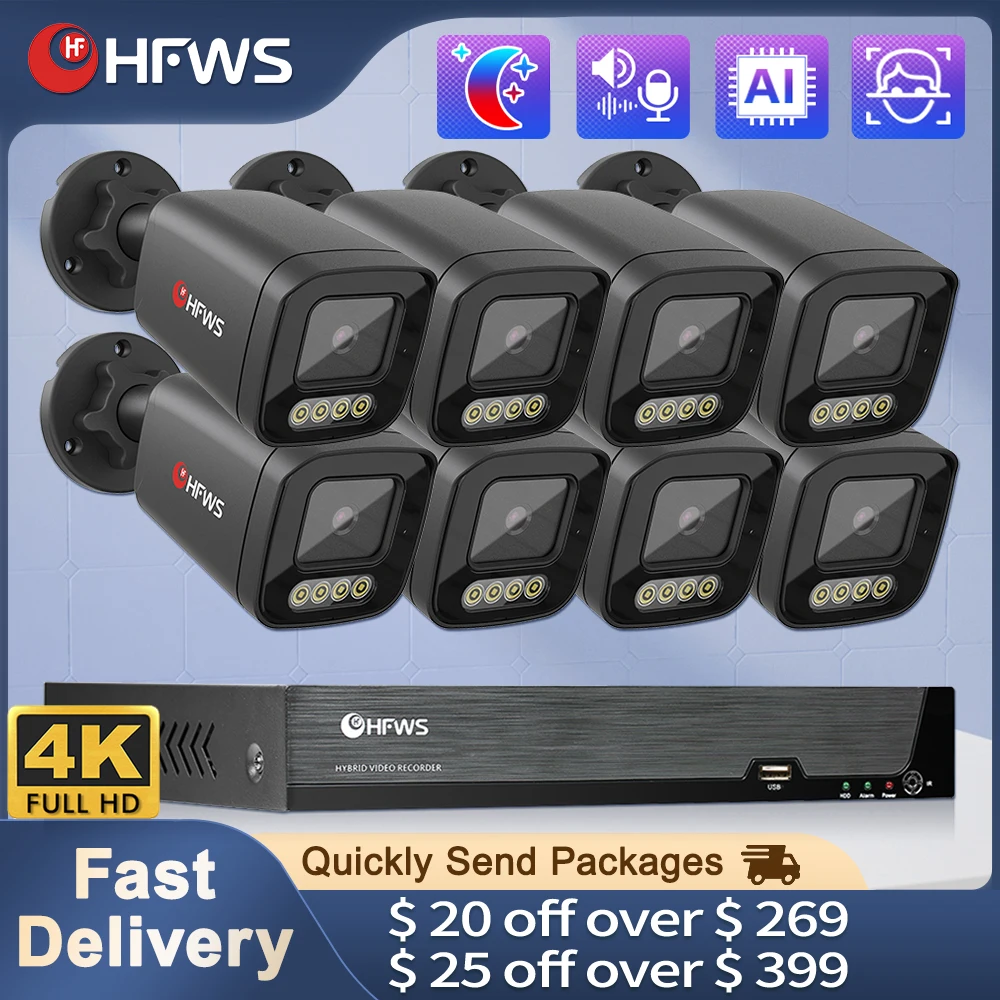 4k 8mp Black Light Level Video Surveillance Camera System Outdoor Cctv ...