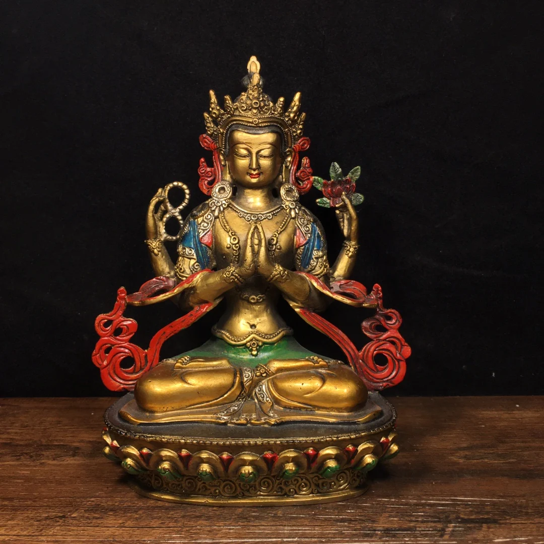 8-templo-tibetano-cole-o-antigo-bronze-pintado-quatro-armado-guanyin ...