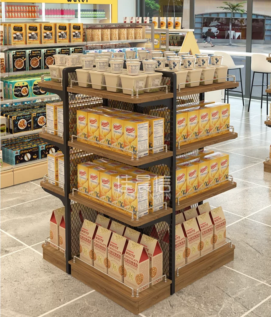 Display-shelf-Convenience-store-supermarket-special-shelves-steel-and-wood-four-to-the-island ...
