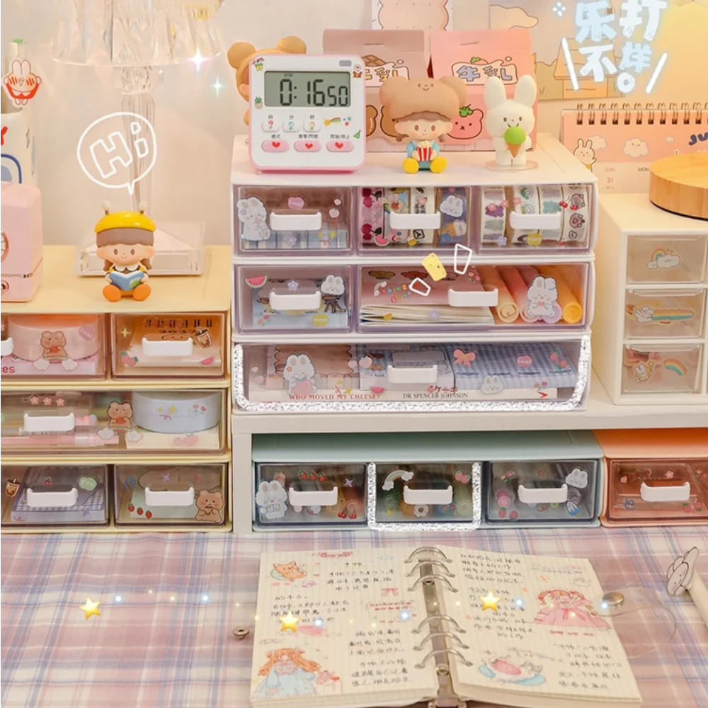 Ins Cute Desktop Storage Box Drawer Plastic Stackable Cosmetics ...