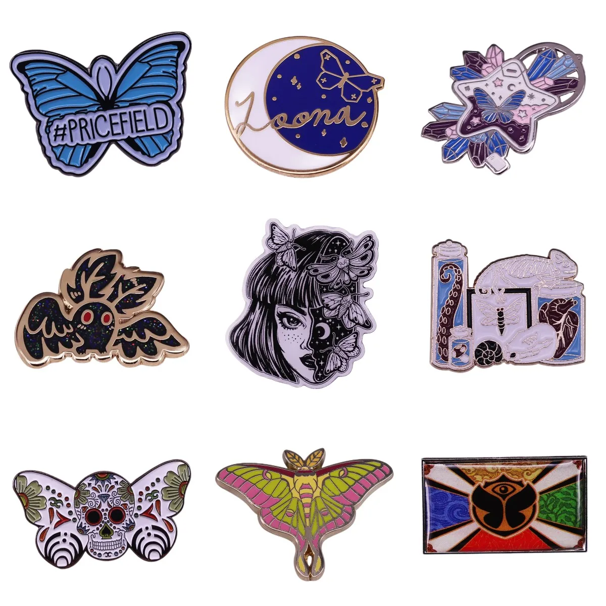 Insect-Girl-Enamel-Pins-Custom-Bat-Moon-Skull-Butterfly-Moth-Punk ...
