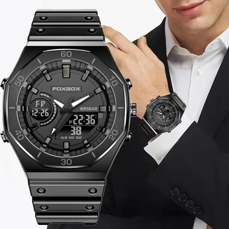 New-Dual-Display-Watches-For-Men-Casual-Sports-Chronograph-Quartz-Big ...