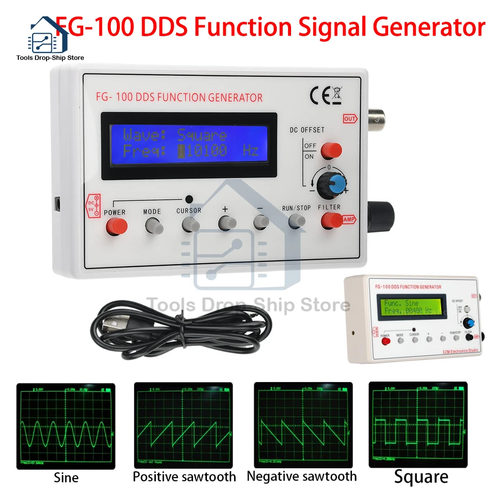 FG-100 DDS Function Signal Generator 1Hz - 500KHz Frequency Counter ...