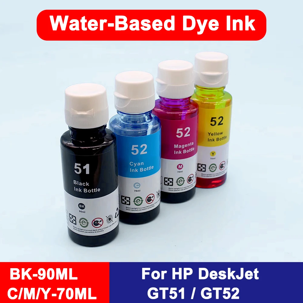 4 Colors GT51 GT52 Dye Ink Bottle For HP DeskJet GT 5810 5820 GT5810 ...