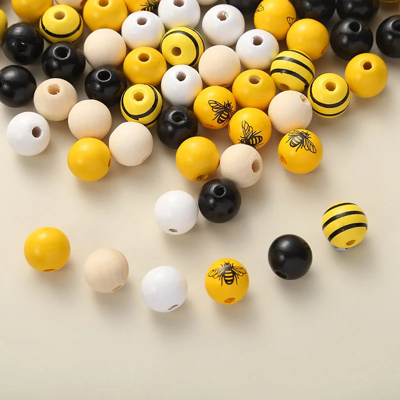 Bee-Festival-Wooden-Beads-Yellow-Bee-Loose-Spacer-Beads-DIY-Custom ...