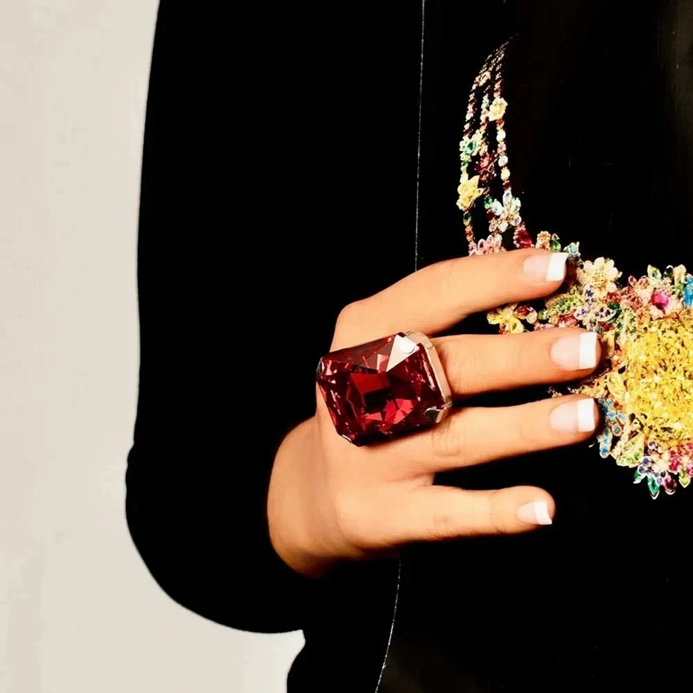 Gorgeous-Rectangle-Crystal-Large-Rings-Statement-Accessories-Colorful ...
