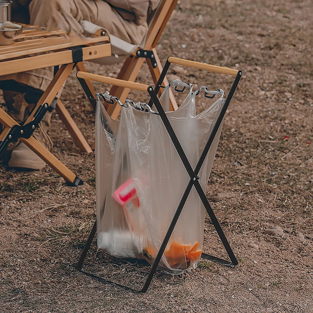 Outdoor-Plastic-Bag-Holder-Camping-Wooden-Handle-Bracket-Iron-Art ...