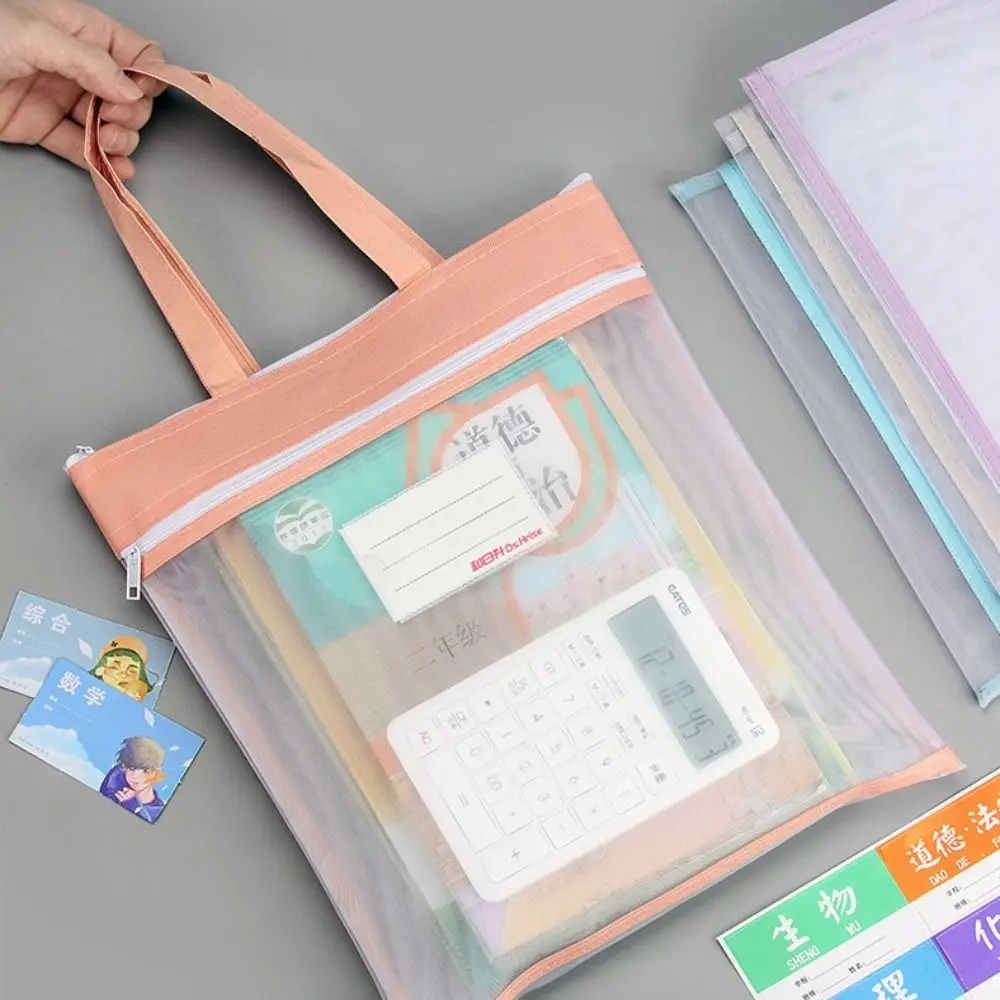 Portable-Transparent-Zipper-Storage-Bag-Test-Paper-Folder-A4-Mesh-File ...