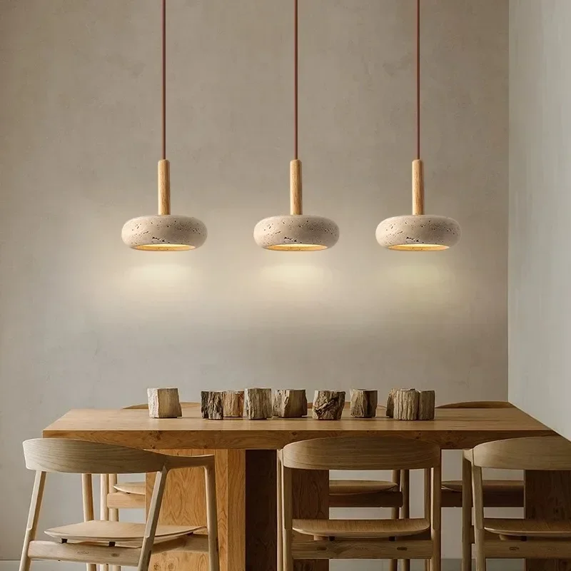 L-mpara-colgante-LED-estilo-Wabi-Sabi-travertino-candelabro-de-madera ...