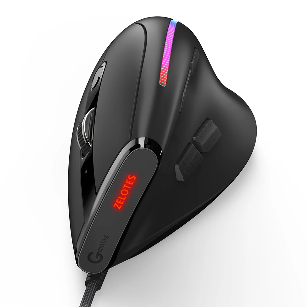 ZELOTES 9 Buttons T-50 Wired Vertical RGB Gaming Mouse Ergonomic RGB ...