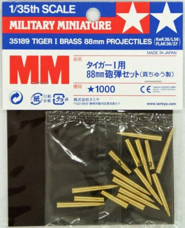 Tamiya 35189 1/35 Brass 88mm Projectiles For Tiger I/8.8cm Flak-36/37 Gun