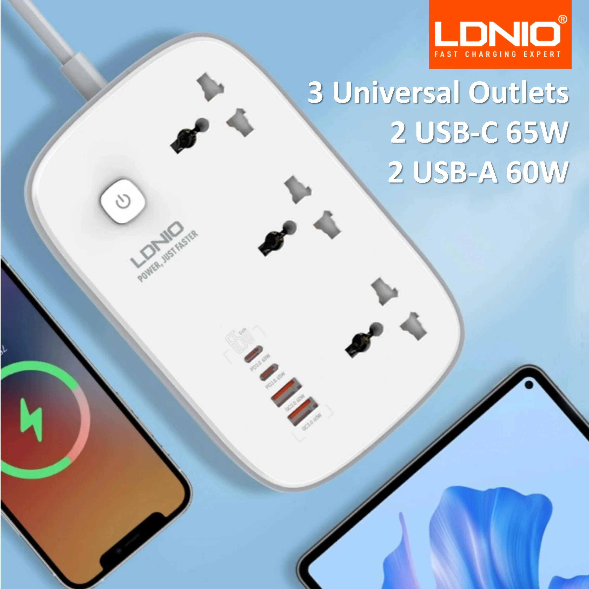 LDNIO-65W-Power-Strip-with-3-Universal-Outlets-4-USB-Port-Socket-Power ...