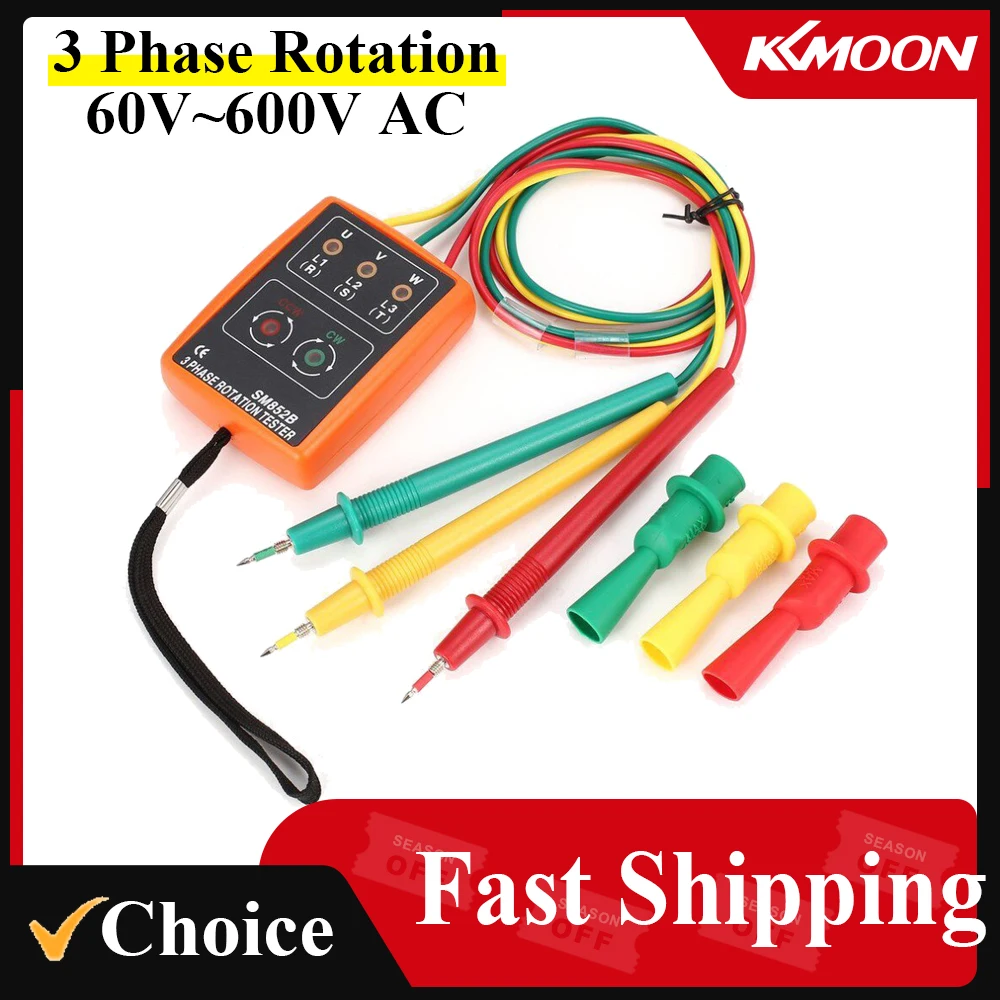SM852B 3 Phase Rotation Tester Digital Phase Indicator Detector LED ...