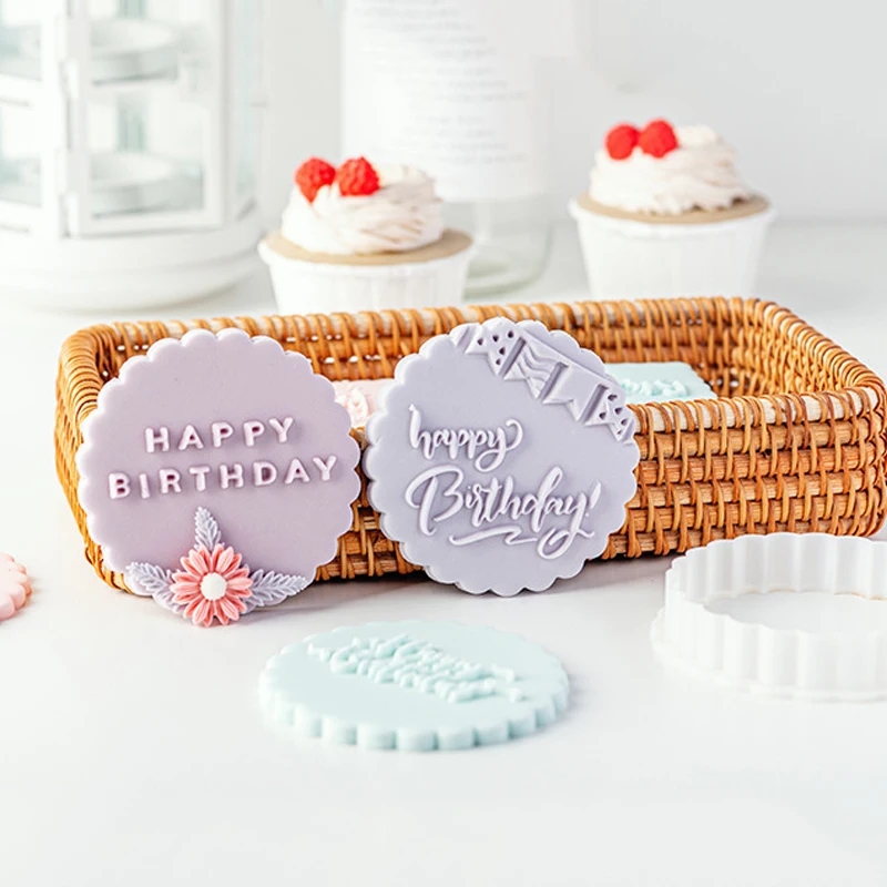 Gelukkige Verjaardag Cookie Embosser Biscuit Mold Plastic Reliëf Druk ...