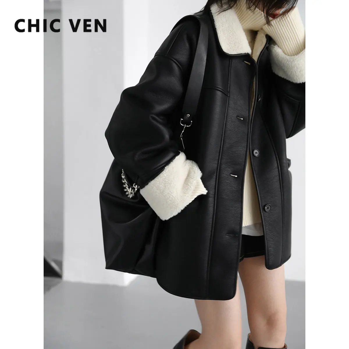 CHIC-VEN-Women-s-Faux-Leather-Coat-Solid-British-Retro-PU-Motorcycle ...