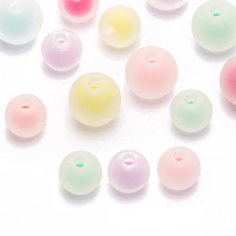 50pcs 8/10mm Mixed Matte Round Acrylic Beads Candy Color Loose Spacer ...