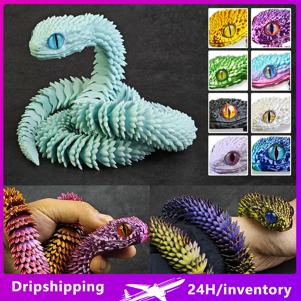 3D-Printed-Action-Figure-Snake-Articulated-Bush-Viper-Toy-Dragon-Snake ...