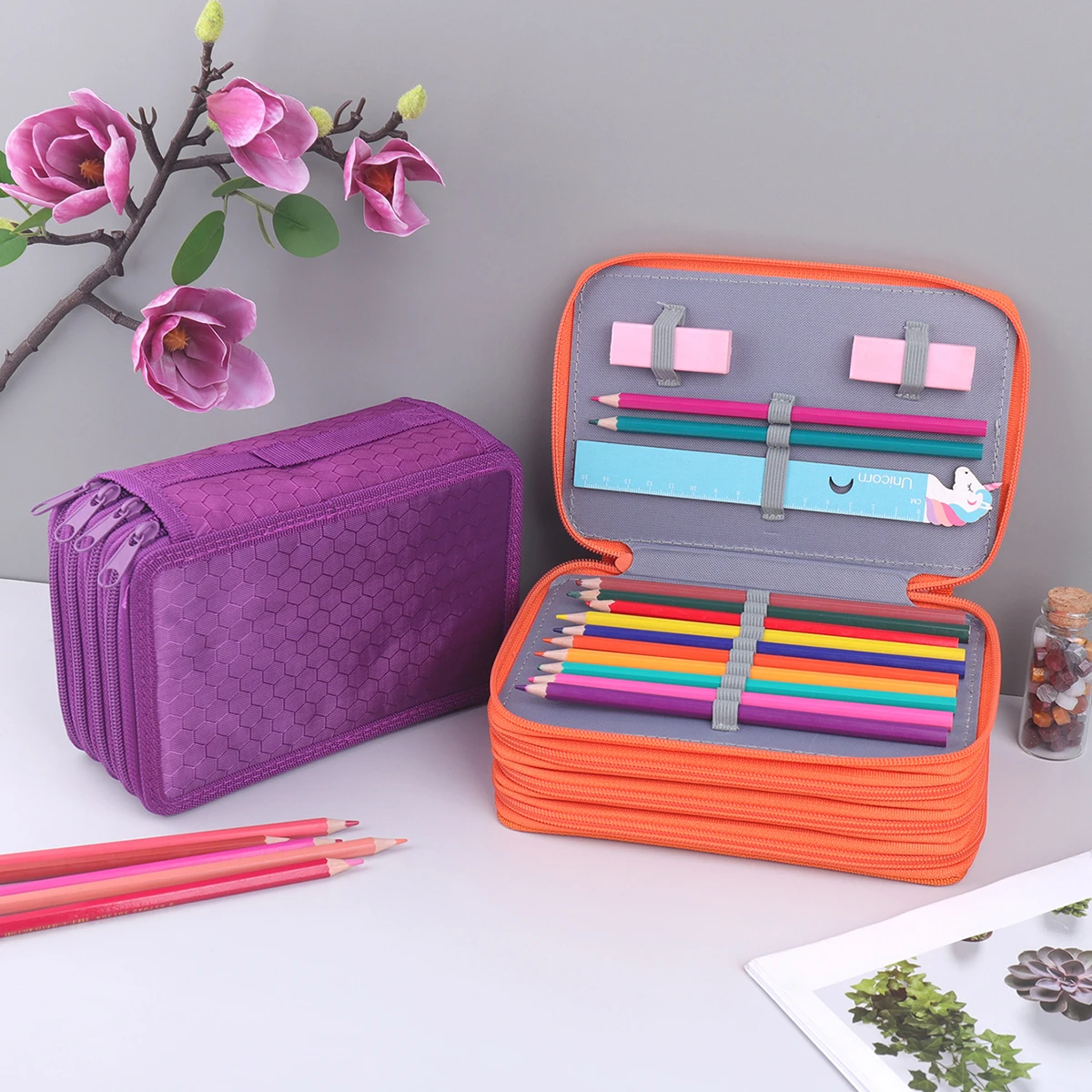 1 Oxford cloth four-layer pencil case, stylish student stationery ...