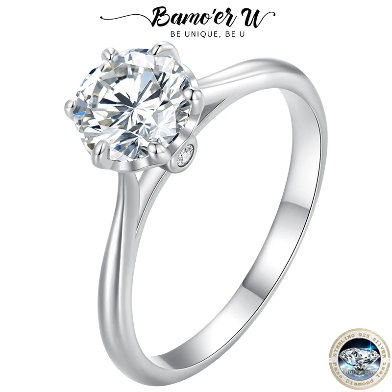 Bamoer U 1.0CT Promise Moissanite Ring 6 Prongs Pavé Setting CZ Love Finger Ring Precious ...