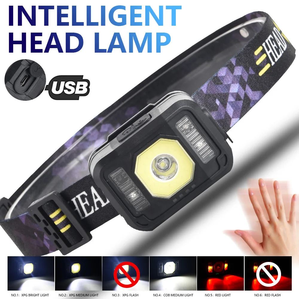 Induction Headlight USB Recharging Headlamp Running Head Light Led Red ...