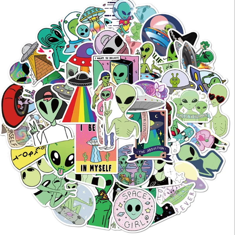 50PCS-Cartoon-Alien-Graffiti-Waterproof-Stickers-Creative-Trendy-Fridge ...
