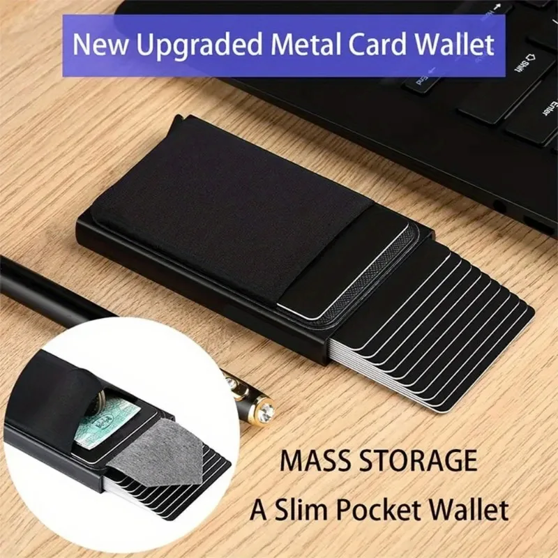 Men's Anti-theft ultra-thin aluminum elastic wallet Pop-up minimalist ...