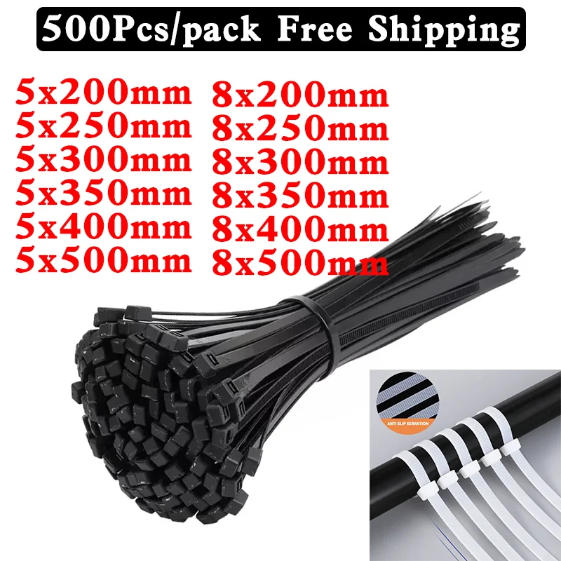 Self-locking-Plastic-Nylon-Tie-500-PCS-Black-5x300mm-Cable-Tie ...