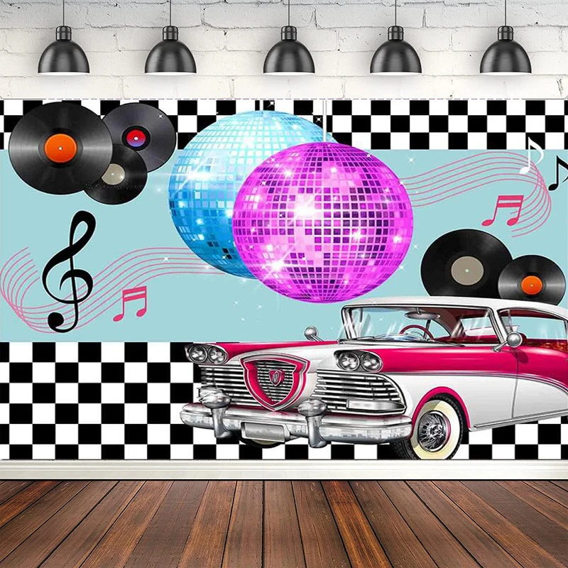 Back to 50's Hop Theme Photography Backdrop 1950s Retro Diner Time Rock ...