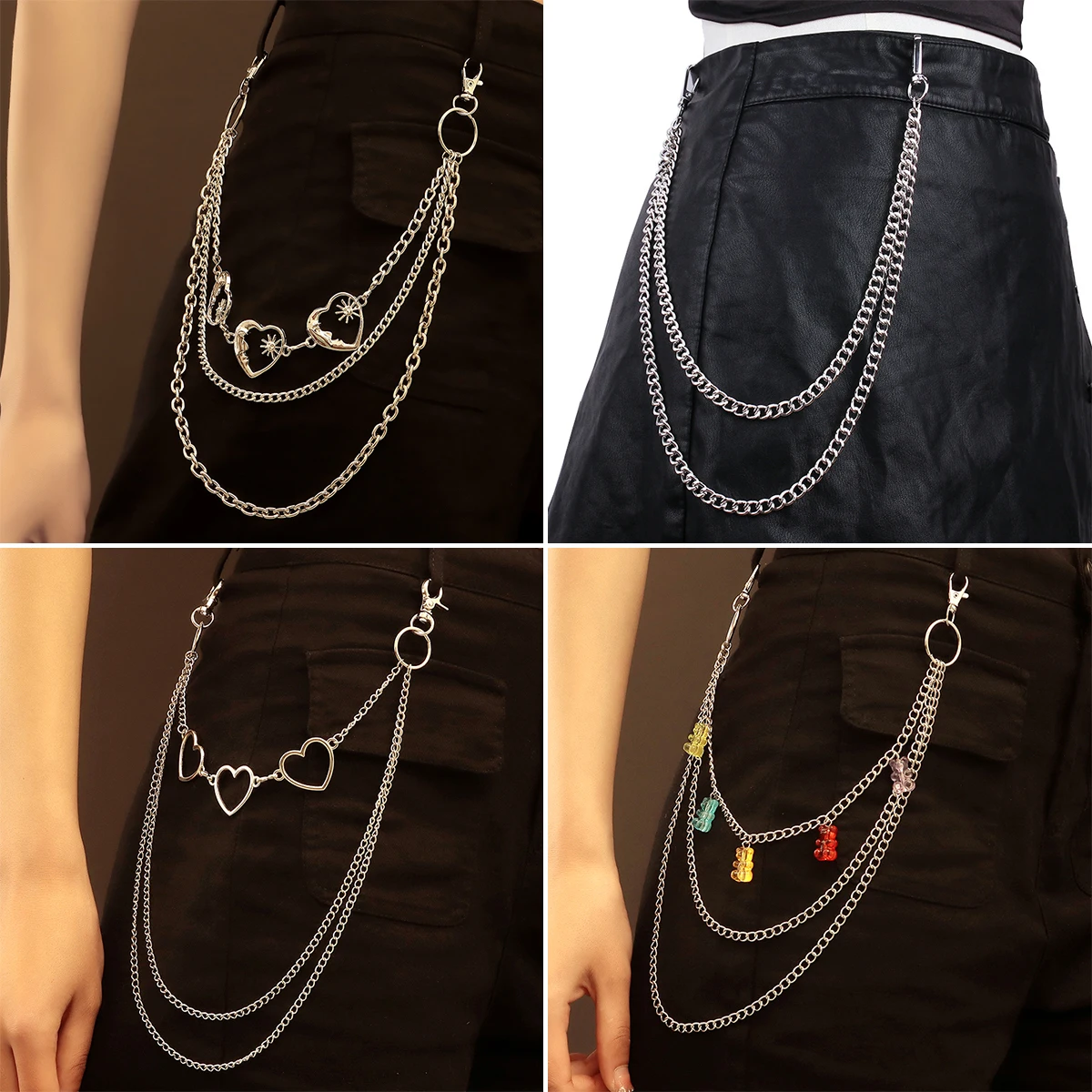 LLavero-de-Jean-para-mujer-cadena-multicapa-coraz-n-oso-Chian-pantal-n ...