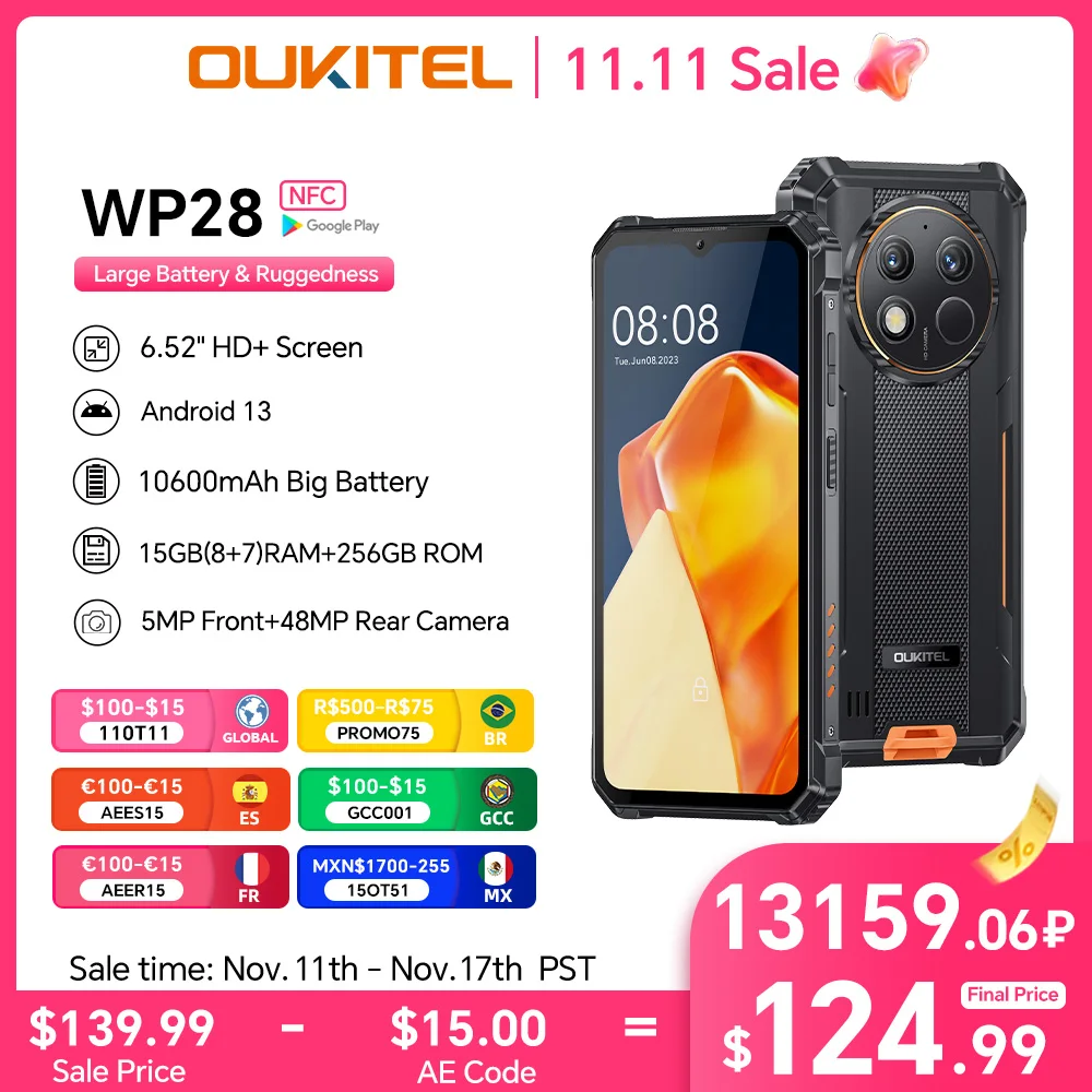 World-Premiere-Oukitel-WP28-Rugged-6-52-HD-10600mAh-8GB-256GB-Android13 ...