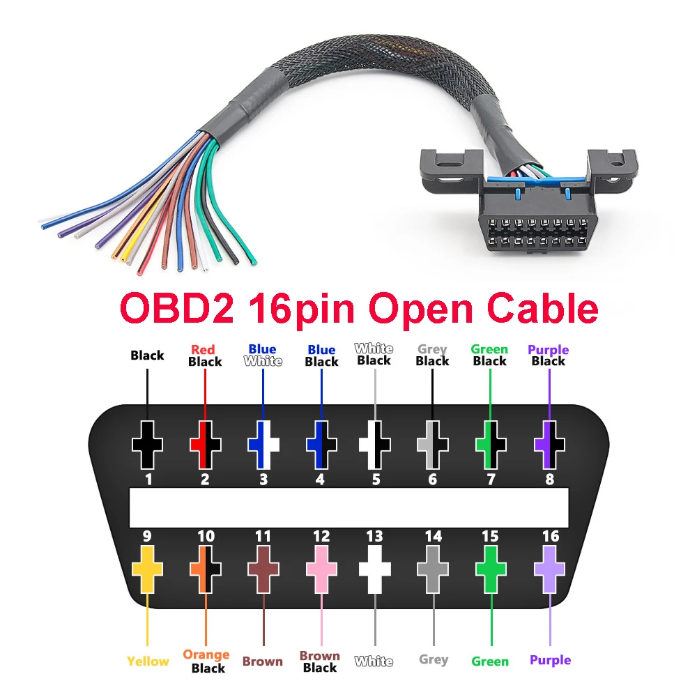 OBD2-16pin-Open-Cable-18AWG-30cm-Colorful-DIY-Opening-Line-Adapter ...