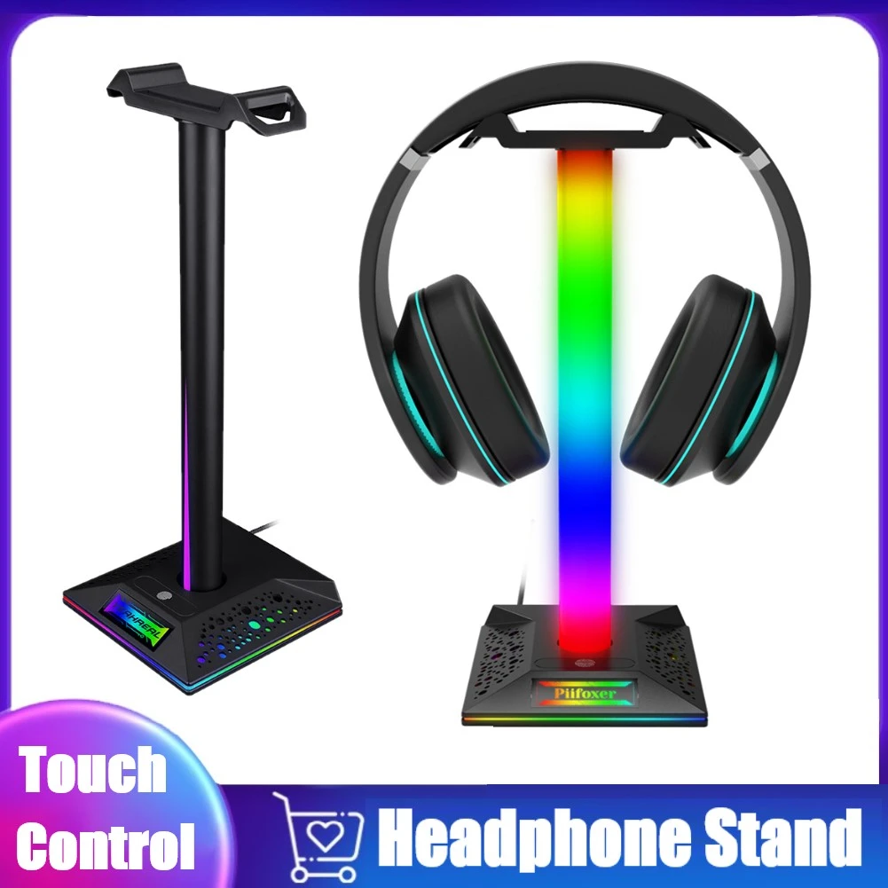 New Rgb Gaming Headphone Stand Dual Usb Port Touch Control Strip Light ...