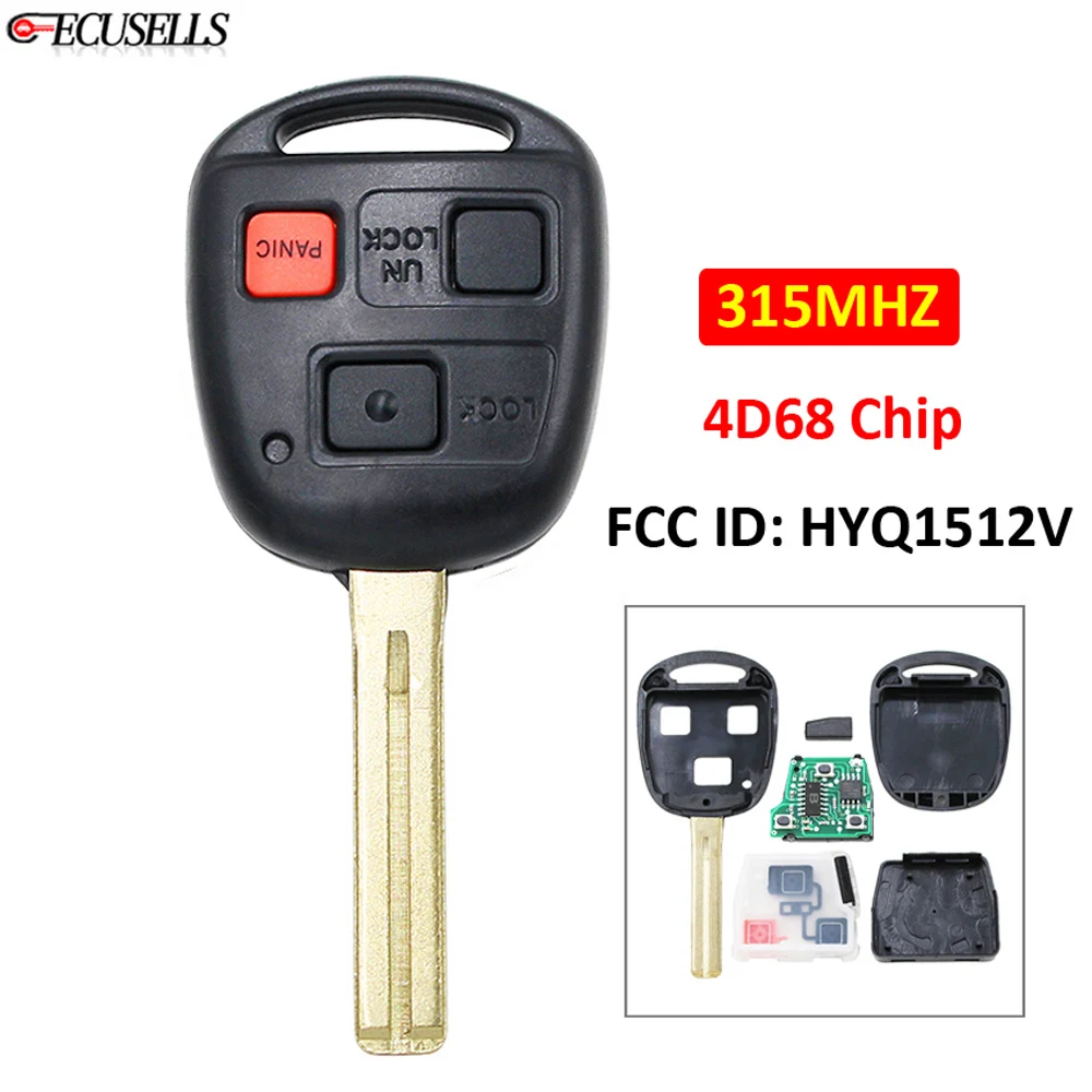 Ecusells 3 Button Remote Car Key Fob 315MHZ 4D68 Chip FCC ID: HYQ1512V ...