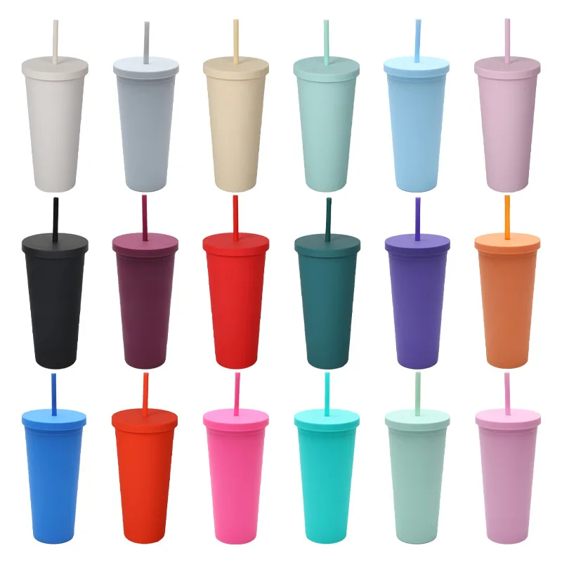 Reusable double wall 710ml 24oz pastel color plastic cup cold cup ...