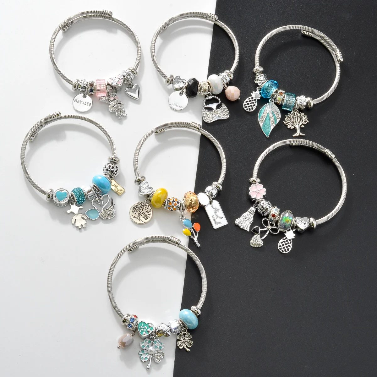 316L-Stainless-Steel-Pandora-Bracelet-Butterfly-Love-Heart-Bracelet-for-Charm-Pendant-Bangles ...