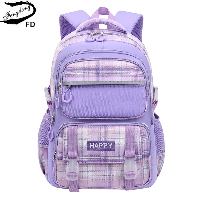 purple-school-bags-for-kids-plaid-book-bag-pink-waterproof-School ...