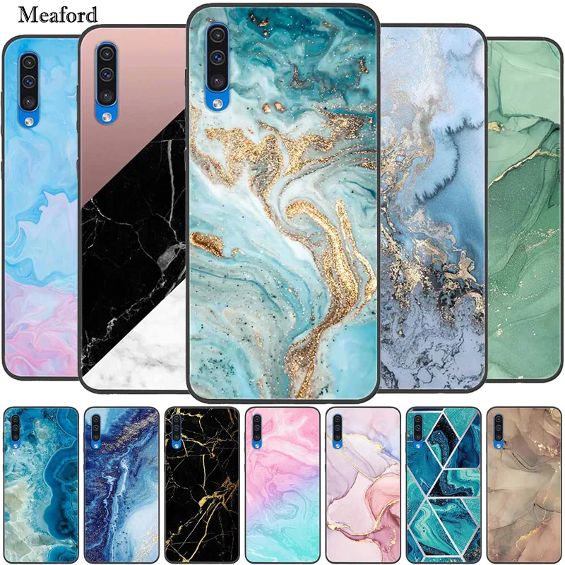 For Samsung Galaxy A50 Marble Phone Case Black Soft Silicone TPU Back ...