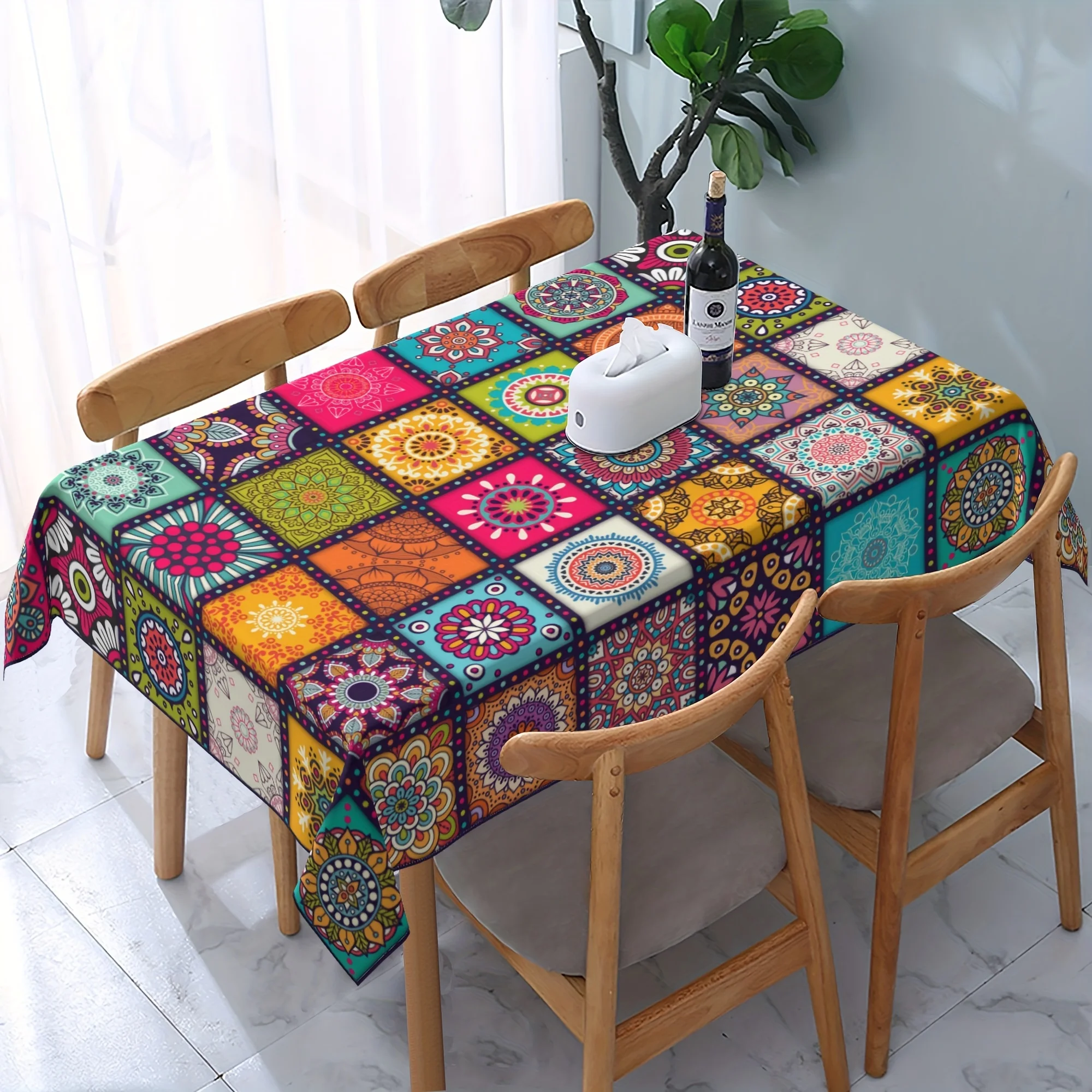 Rectangle-Polyster-Tablecloth-Mandala-Bohemian-Circular-Colorful-Table ...