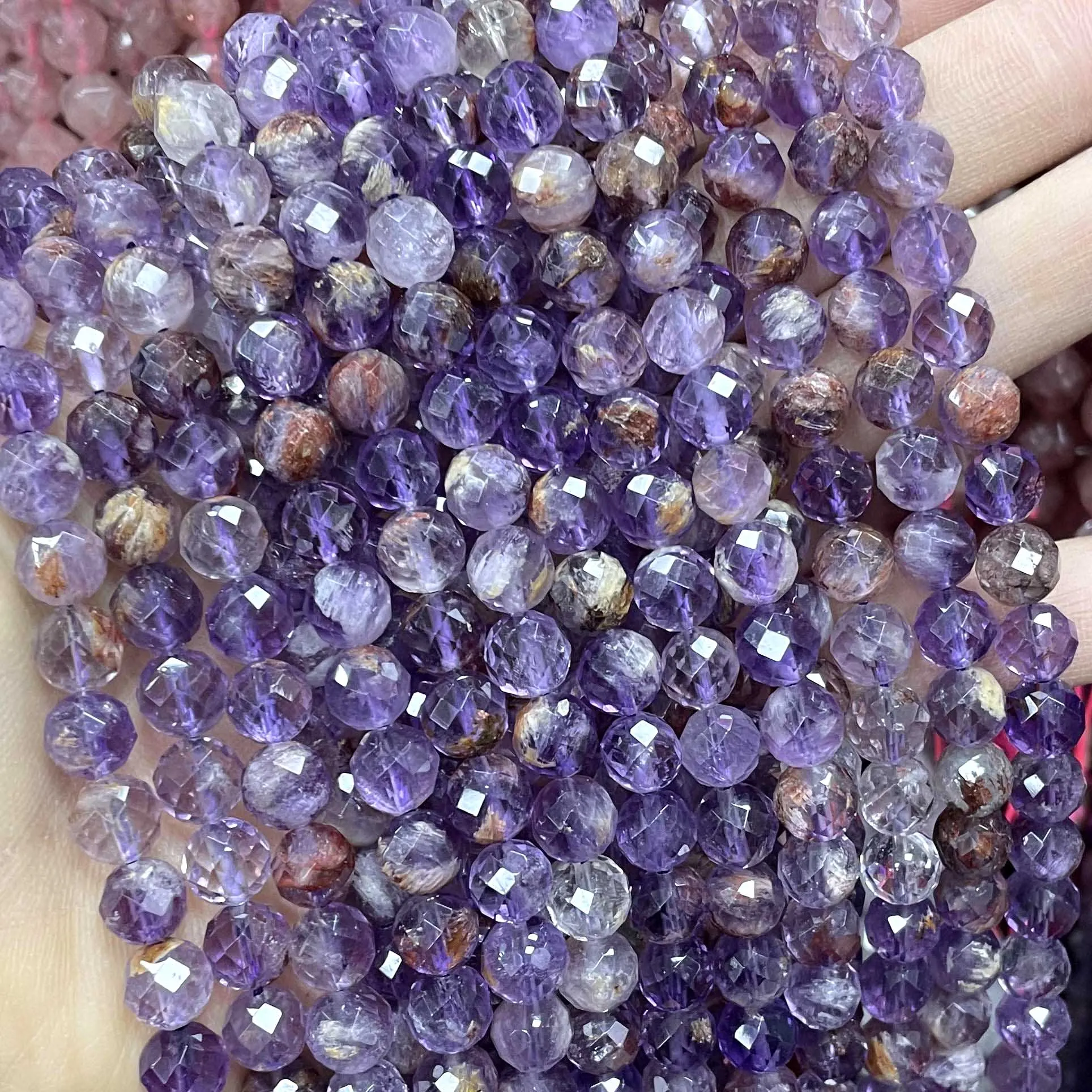 Natural-Stone-Faceted-Purple-Ghost-Quartz-Gemstone-Round-Loose-Spacer ...