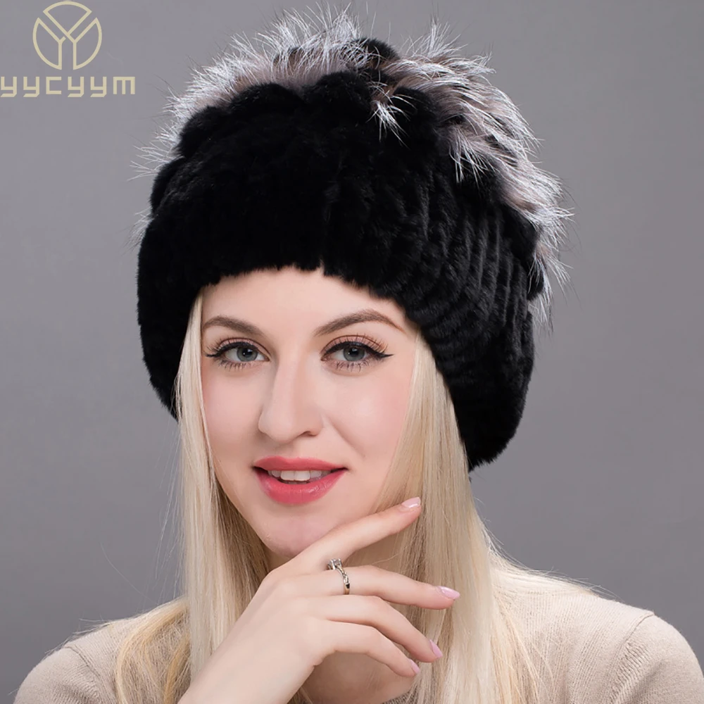 Natural-Fur-Hats-For-Women-Winter-Real-Rex-Rabbit-Hat-Fox-Fur-Knitting ...